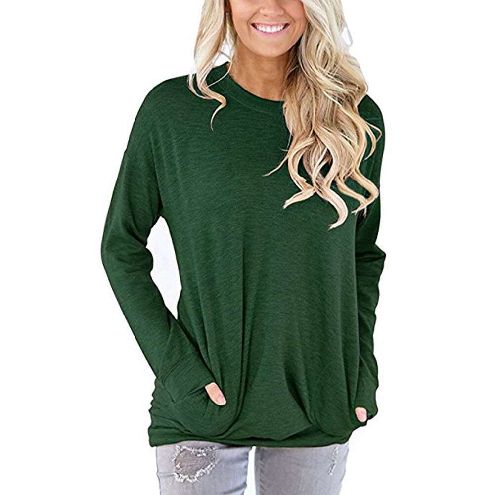 Pullover With Pocket Soft Long Sleeve Crew Neck Classic Daily Women ...