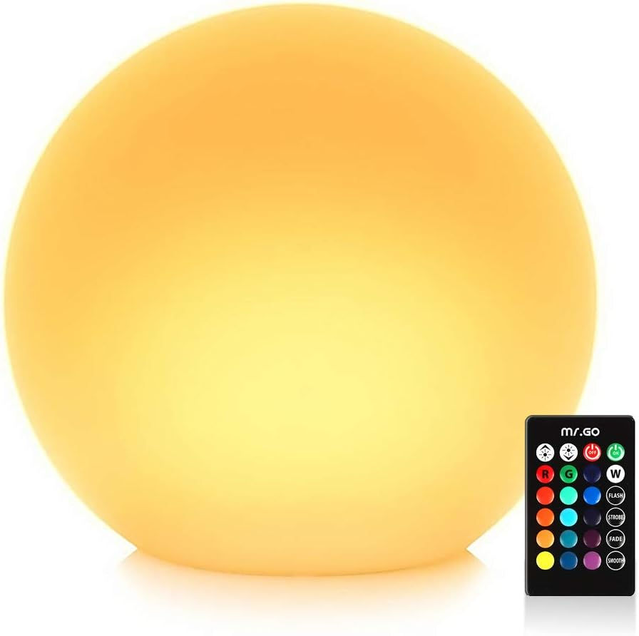 Mr.Go 14-Inch LED Ball Light, Cordless Rechargeable Globe Lamp W/Remote ...
