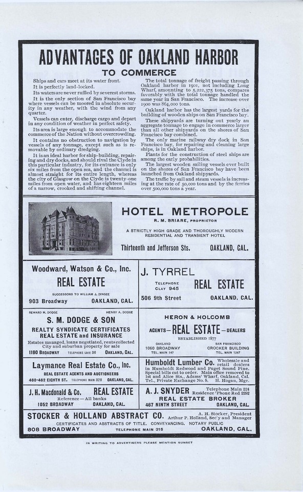 1902 Oakland Harbor CA Development Print Ads-Double-Sided Page Misc ...
