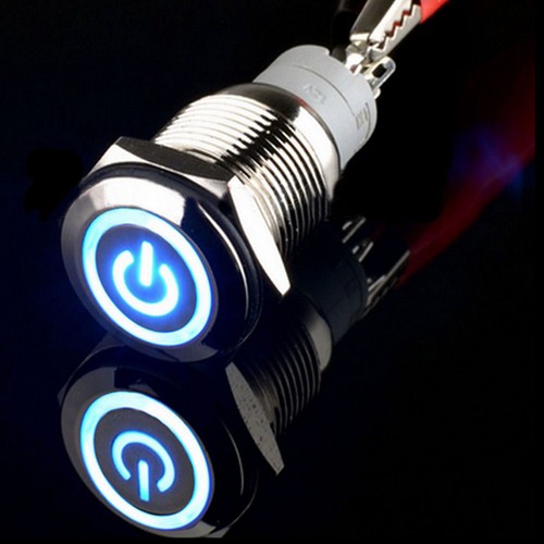 16mm 12V Blue Power/angel eye LED metal Latching metal Push button ...