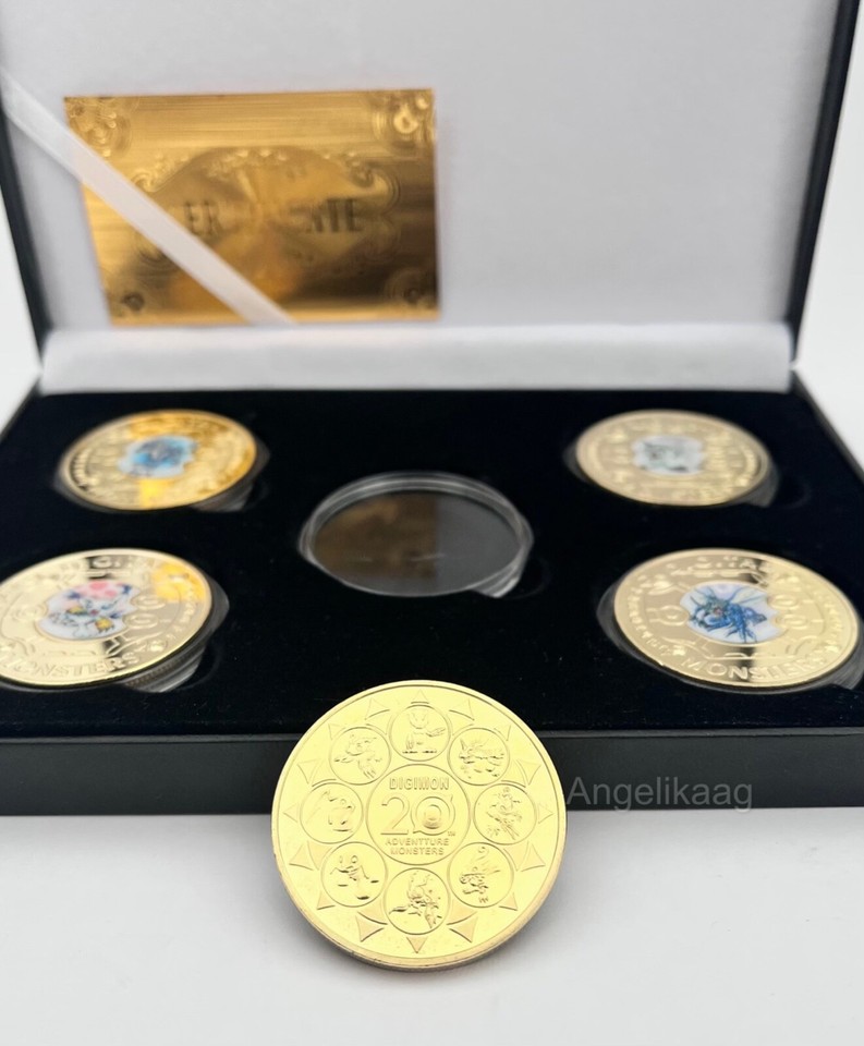 Digimon x5 Gold Plated Complete Commemorative Coin Set In A black ...