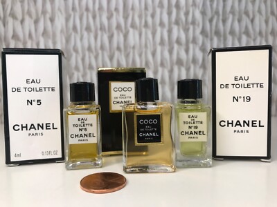 Vintage Lot of 3 CHANEL *MINI* Perfumes COCO, No.5 and No.19 EDT 0.13 ...