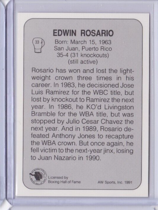1991 All World BOXING CARD #33 EDWIN ROSARIO (ID4) | eBay
