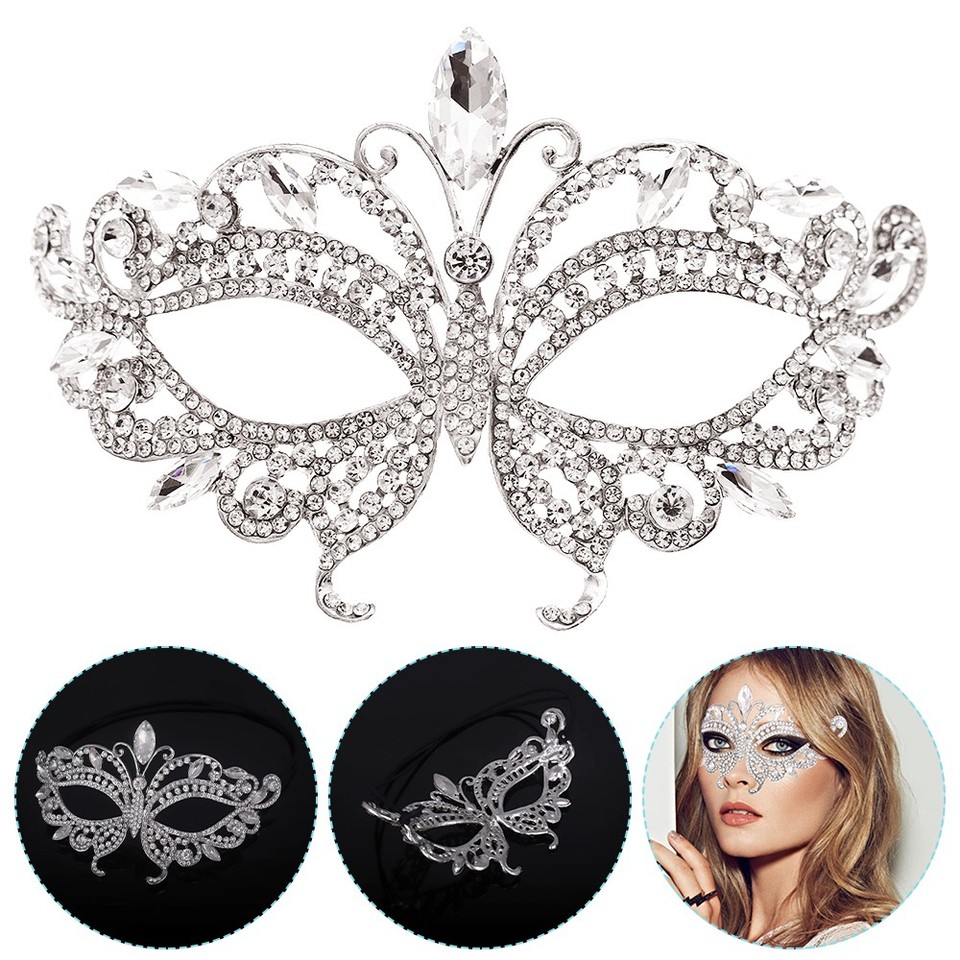 Diamante Masquerade Ball Venetian Face Eye Mask, Crystal Fancy Dress ...