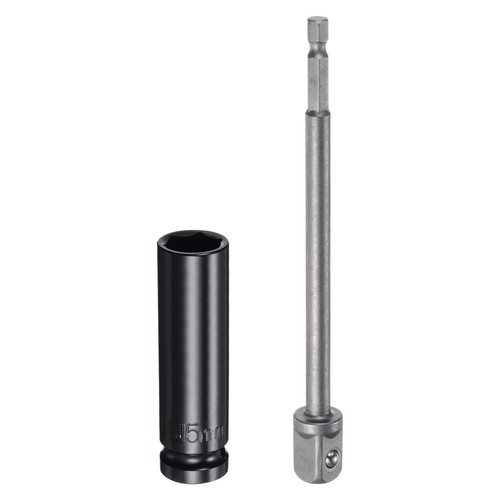 1/2" Drive 15mm 6-Point Socket 3" Length + 1/2" to 1/4" Adapter ...