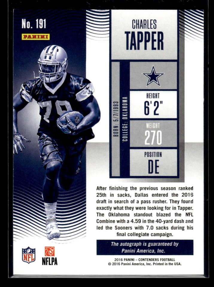 2016 Panini Contenders #191 Charles Tapper 7/99 Rookie Auto ...