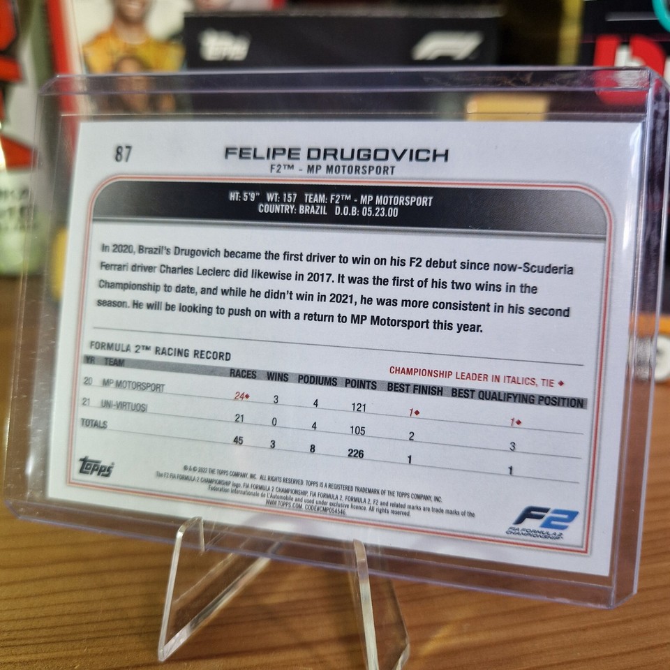 Felipe Drugovich 2022 Topps Flagship F1 Card #87 Rainbow Foil Refractor ...