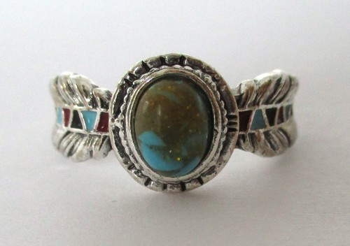 Vintage Turquoise-Blue Glass Cab/Enamel Ring Size 10 | eBay