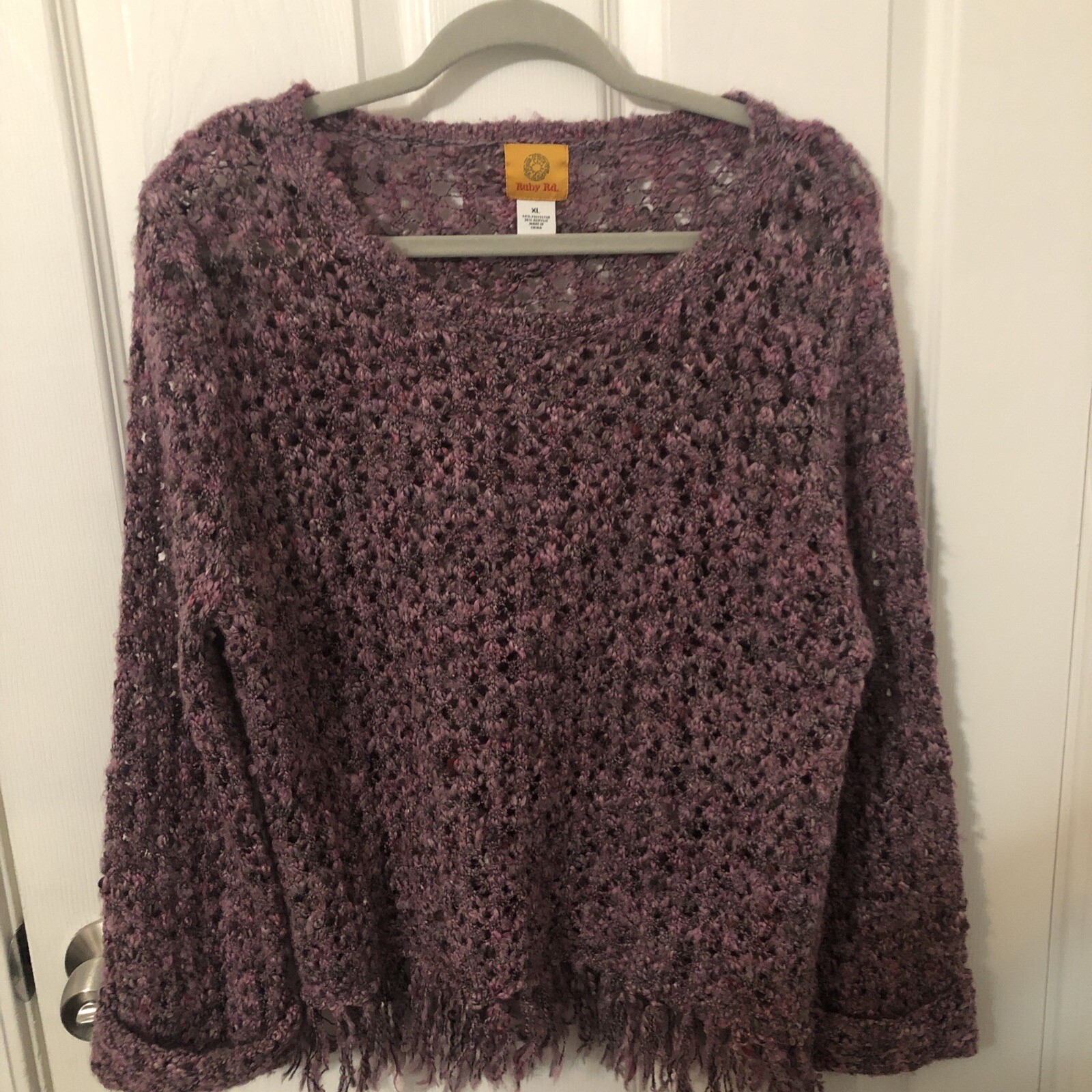Woman’s Ruby Rd. Sweater With Fringe Size XL Mauve, Pinks, Purple Blend ...