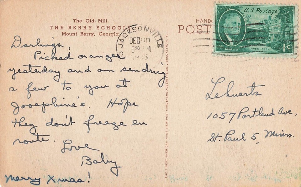 Mount Berry, Georgia Postcard Old Mill Berry School Hand Colored PM ...