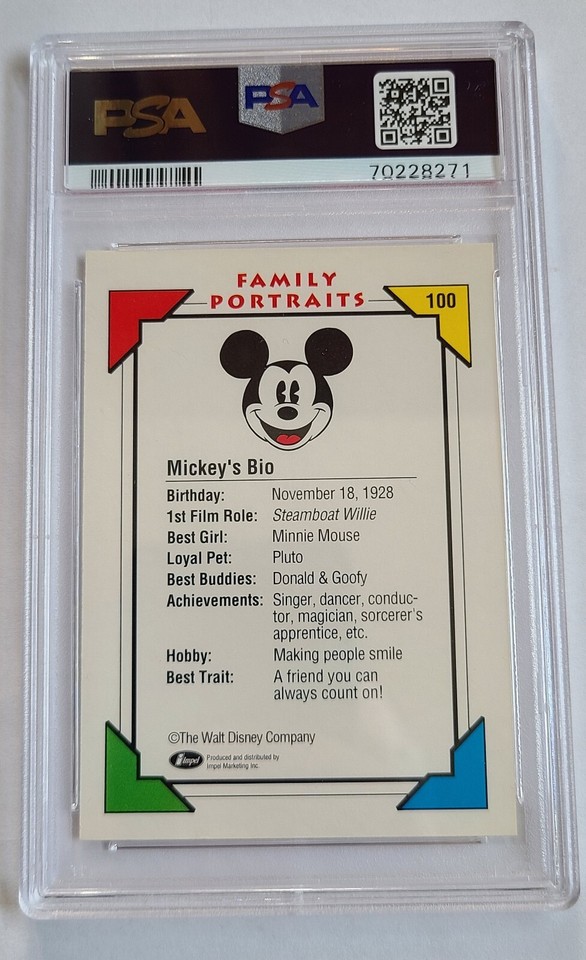 1991 IMPEL DISNEY COLLECTOR CARDS MICKEY MOUSE MICKEY'S BIO #100 PSA 9 ...