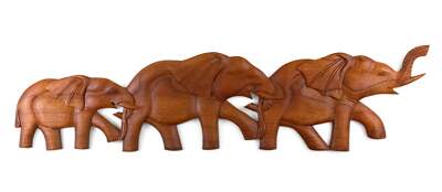 29" Wooden Hand Carved Elephant Wall Panel Decor Plaque Hanging ...