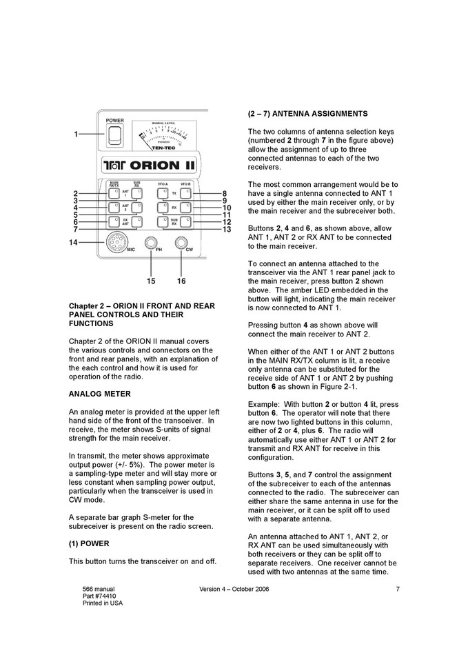 TEN TEC Model 566 Orion II Operators Manual - STEEL WIRE BOUND - TOUGH ...