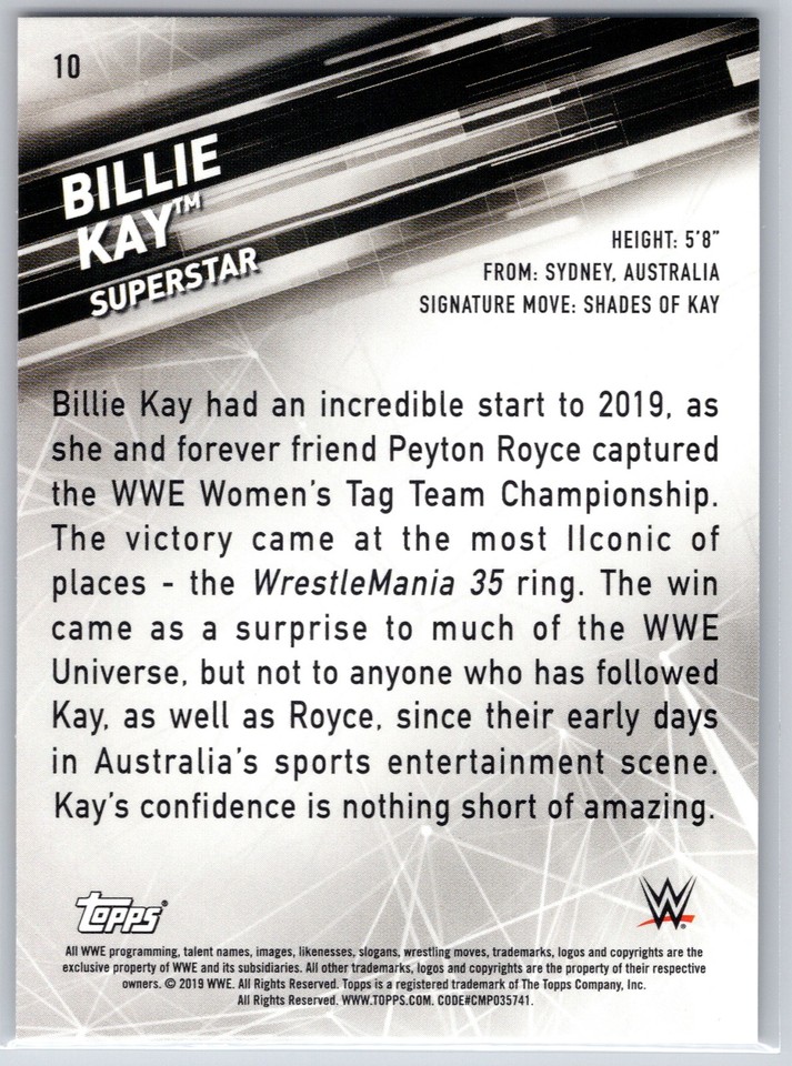 2019 Topps WWE SmackDown Live #10 Billie Kay | eBay