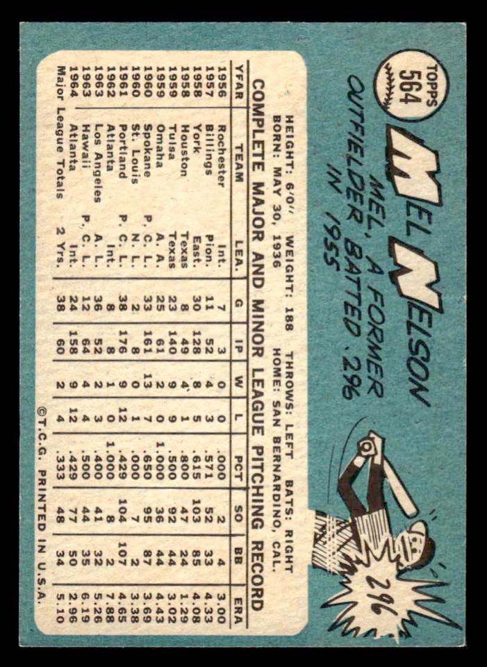 1965 Topps #564 Mel Nelson VG *TedsCardShack* | eBay
