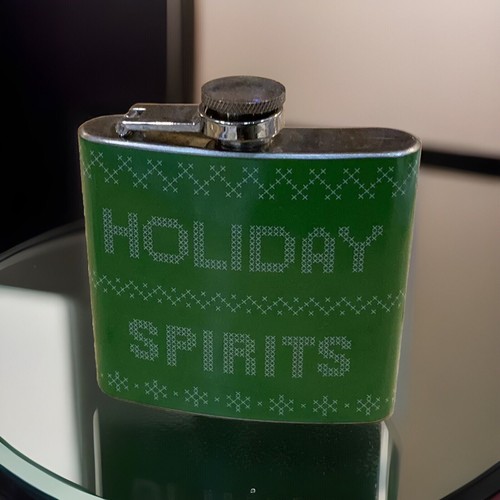 Christmas Flask~“Holiday Spirits” W/Green Background~Stainless Steel ...