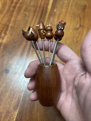 Cute Wooden Cocktail Pick Fork Holder Hors D'oeuvres Set Of 6 (BR) | eBay