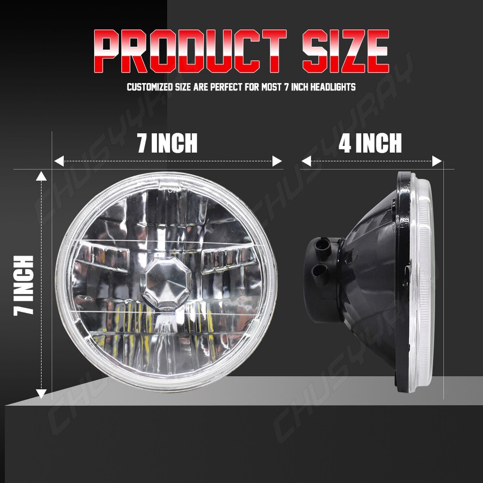 7 Inch Round Sealed Glass Clear Lens Headlights H4 9003 Bulbs H6024 ...