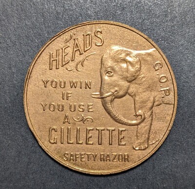 Gillette Safety Razor Heads or Tails G.O.P. Elephant Token | eBay