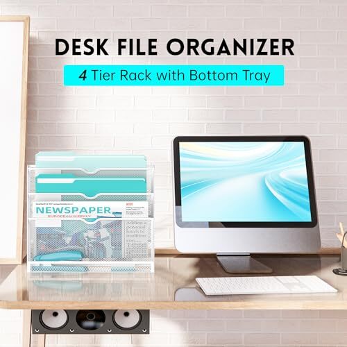 4-Tier Wall File Organizer Mesh Hanging File Organizer for Papers ...