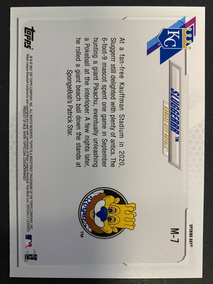 Sluggerrr 2021 Topps Opening Day Baseball Mascots Kansas City Royals #M ...