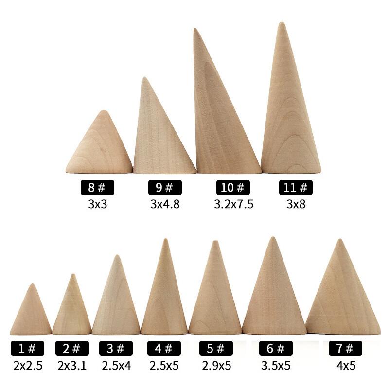 Natural Wooden Ring Jewelry Display Rack Stand Cone Shape Holder Stand ...