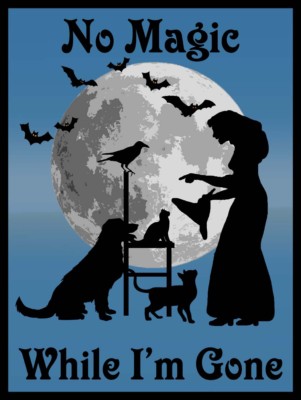 No Magic While I'm Gone Witch and Familiars Halloween Metal Sign | eBay