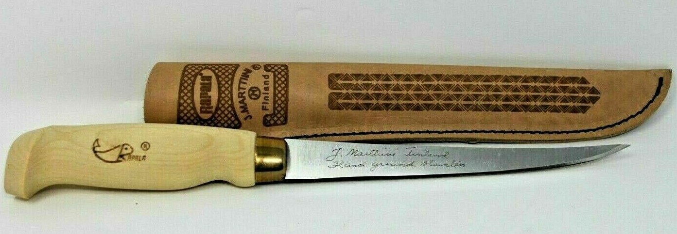 Rapala 6 inch Finlander Fillet Knife With Leather Sheath and Sharpener ...