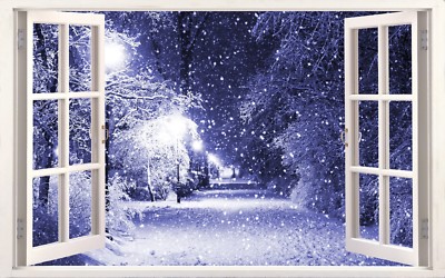 Winter Snow Scene Modern 3D Effect Window Canvas Picture Wall Art ...