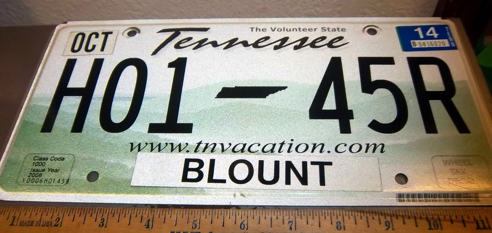 Tennessee Metal License plate, the Volunteer state, H01 45R, expired ...