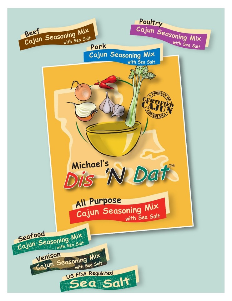 TWELVE 8-oz. CANS of Michael's Dis 'N Dat ALL-NATURAL Cajun Seasoning w ...