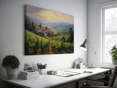 Sunset Over Tuscan Vineyard Countryside Wall Art Canvas Unframed Print ...