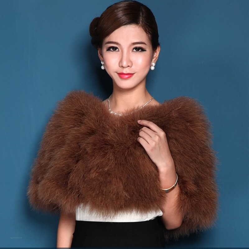 Casual Solid Ostrich Feather Shawl Wrap Bride Wedding Stole Turkey Fur ...