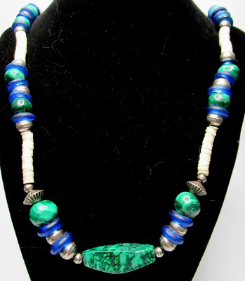 Native American Genuine Malachite Shell Discs & Blue Glass Vintage ...