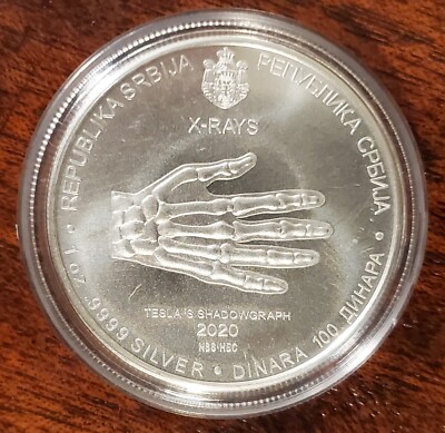 2020 Serbia X-Rays Shadowgraph Nikola Tesla 1 oz .999 Silver 100 Dinara ...