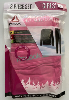 Reebok Base Layer Set 2 PC Girls' S (6-7) Pink Warm Stretch Performance ...