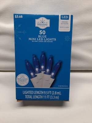 50 Count Blue LED Mini Christmas Holiday Lights White Wire Indoor ...