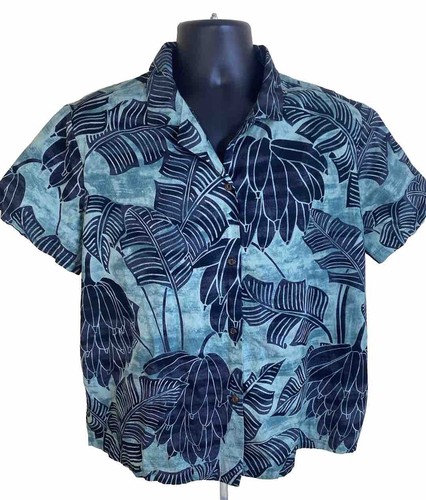 RIX Hawaiian Shirt Mens XL Green Black Floral Print Aloha Button Up ...