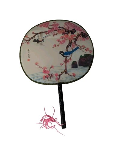 Vintage Translucent Silk Hand Painted Handheld Fan Chinese Bird Cherry ...