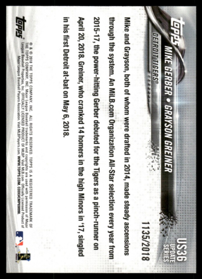 2018 Topps Update #US36 Mike Gerber / Grayson Greiner Gold | eBay