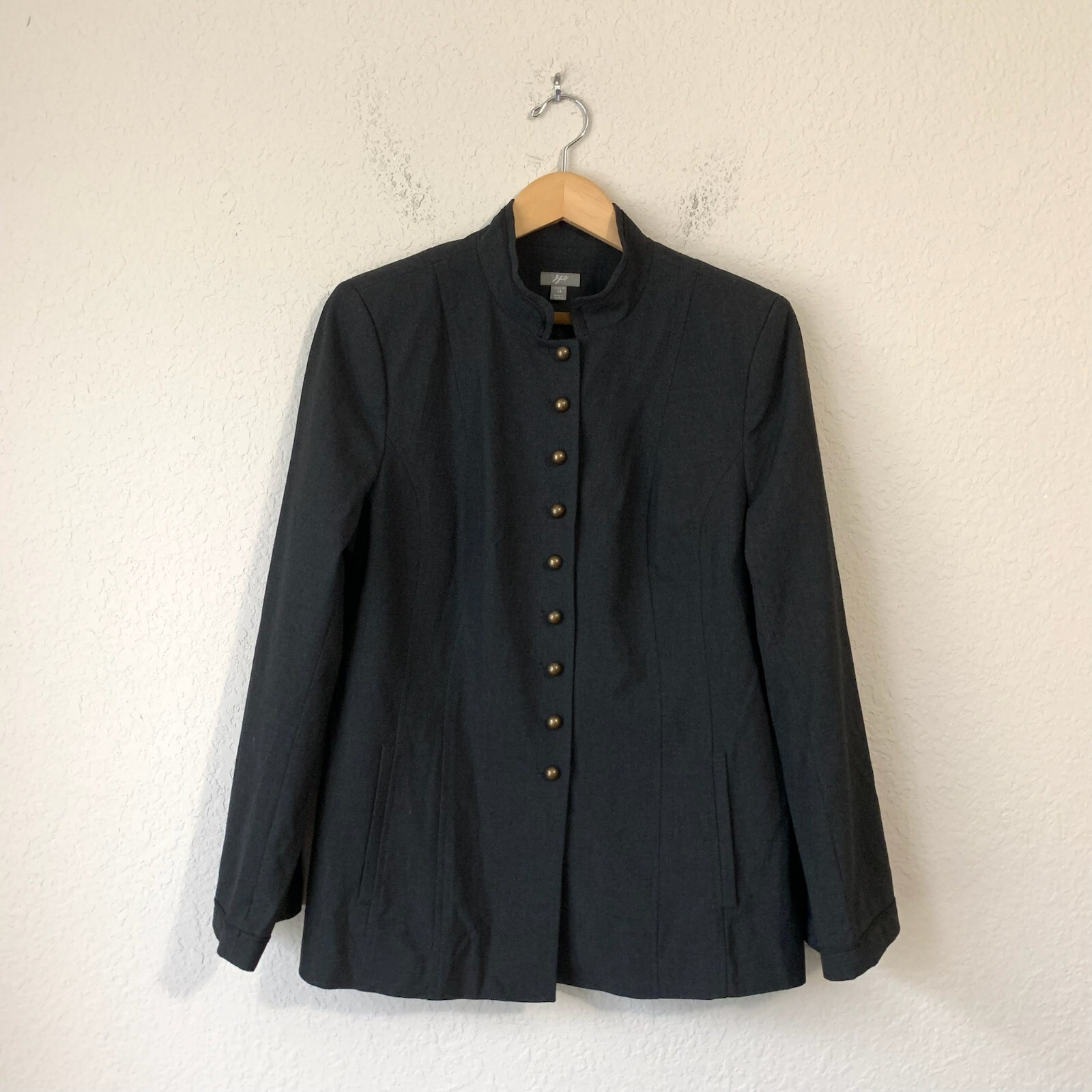 J. JILL Mandarin Collar Studded Button Jacket Charcoa… - Gem