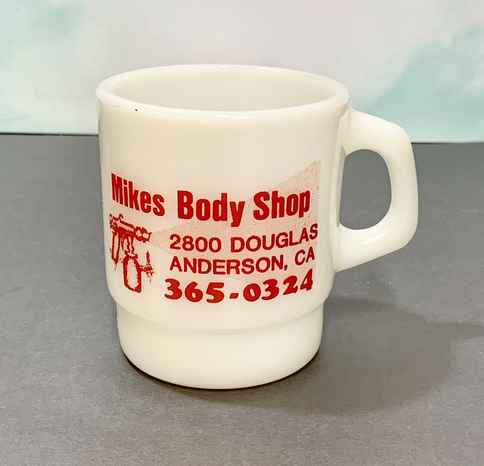 Vintage Mike Body Shop Mug Merchandise Anchor Hocking Milk Glass | eBay
