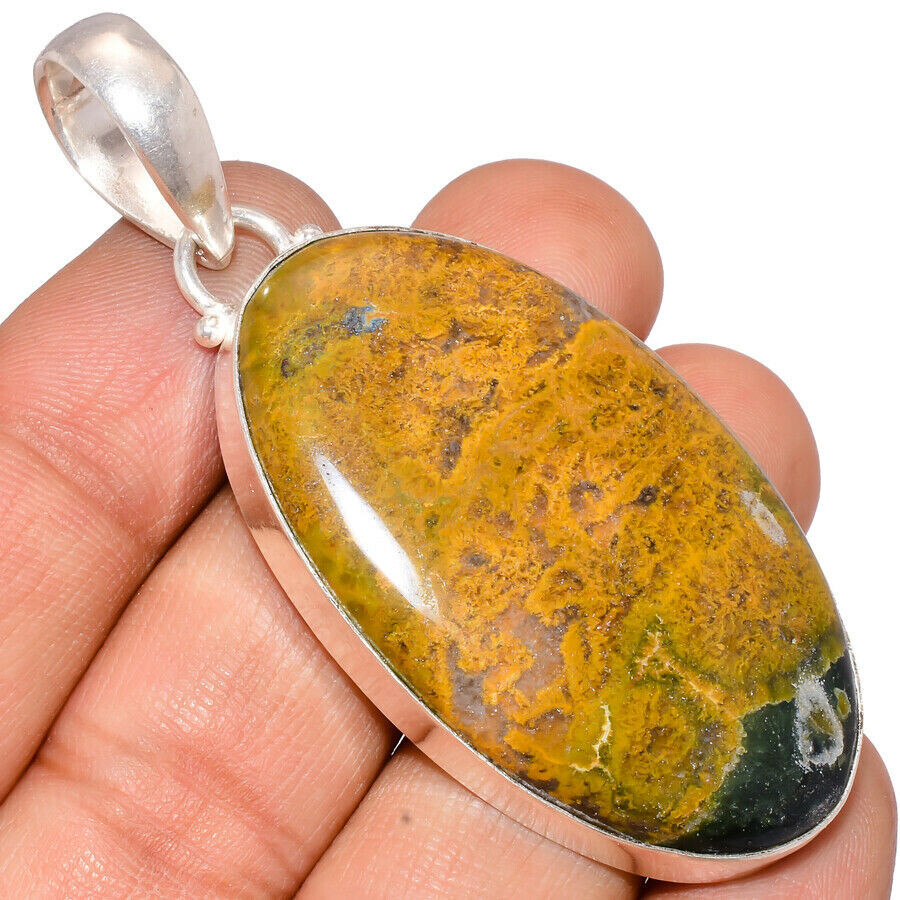 Mexican Jasper Gemstone 925 Sterling Silver Vintage Pendant Jewelry ZP ...