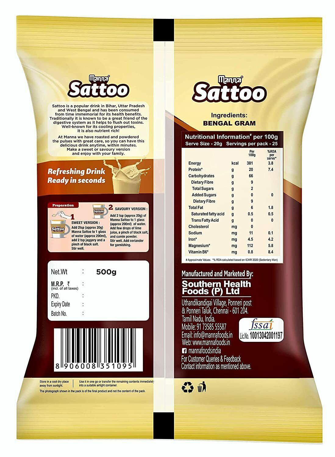 Indian Sattu Powder 100% Channa Sattu Roasted Gram Atta Flour -500g ...