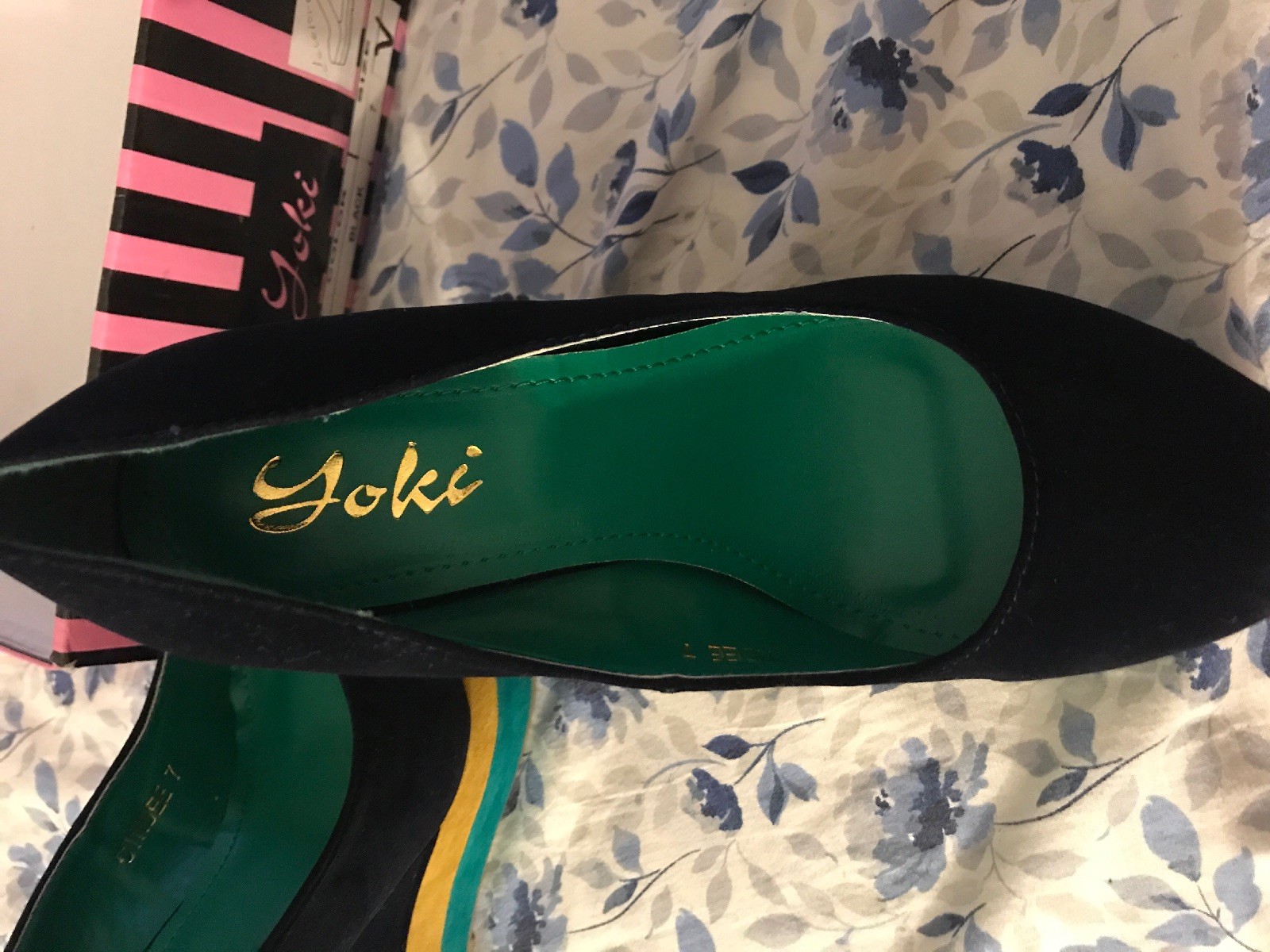 Women's Black Suede Wedges New Size 7 W/Agua Blue & Yellow Bottom Yoki ...