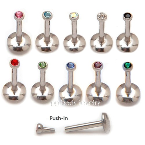 1pc. 16G 5/16" 3/8" 316L Surgical Steel 2mm Gem PUSH-IN Top Labret ...