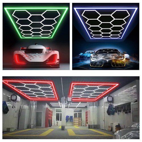 HEXAGONAL LED GARAGE LIGHTS HONEYCOMB CAR DETAILING WORKSHOP LIGHT 3/28 ...