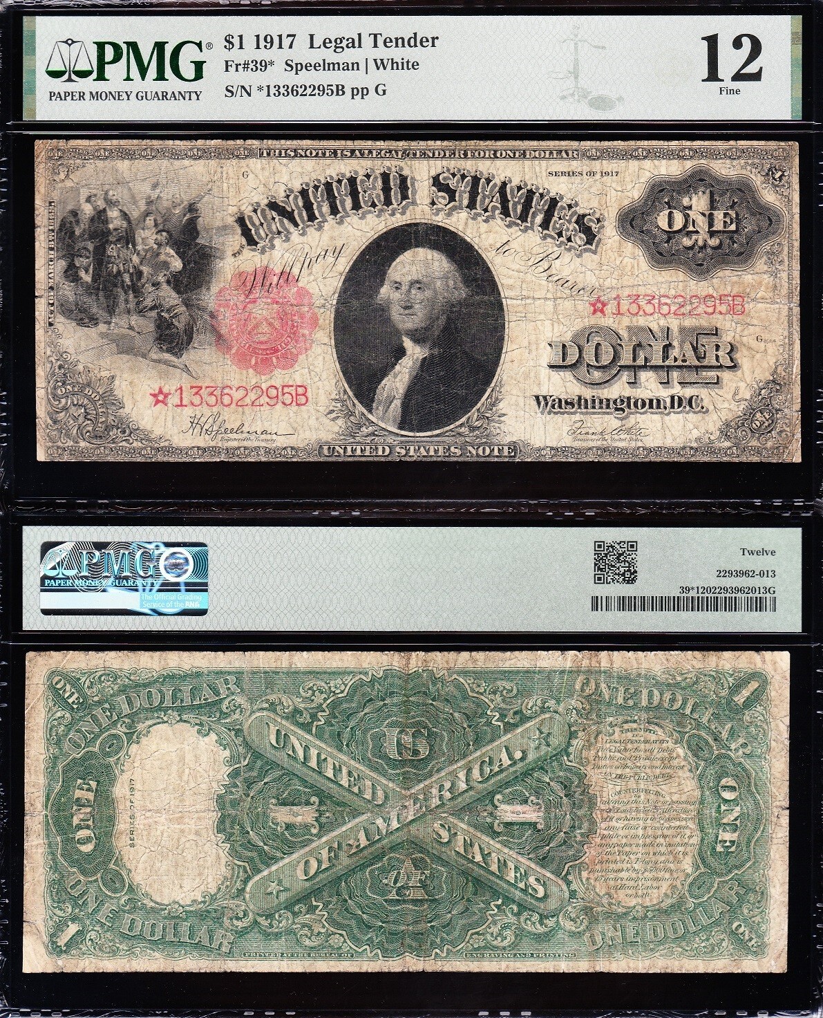 RARE *STAR NOTE* 1917 $1 "SAWHORSE" US Legal Tender! PMG 12! FREE SHIP ...