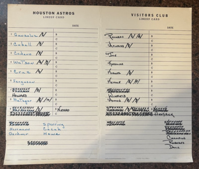 HOUSTON ASTROS/S.D. PADRES DUGOUT LINEUP CARD NIEKRO, CEDENO, CABELL ...