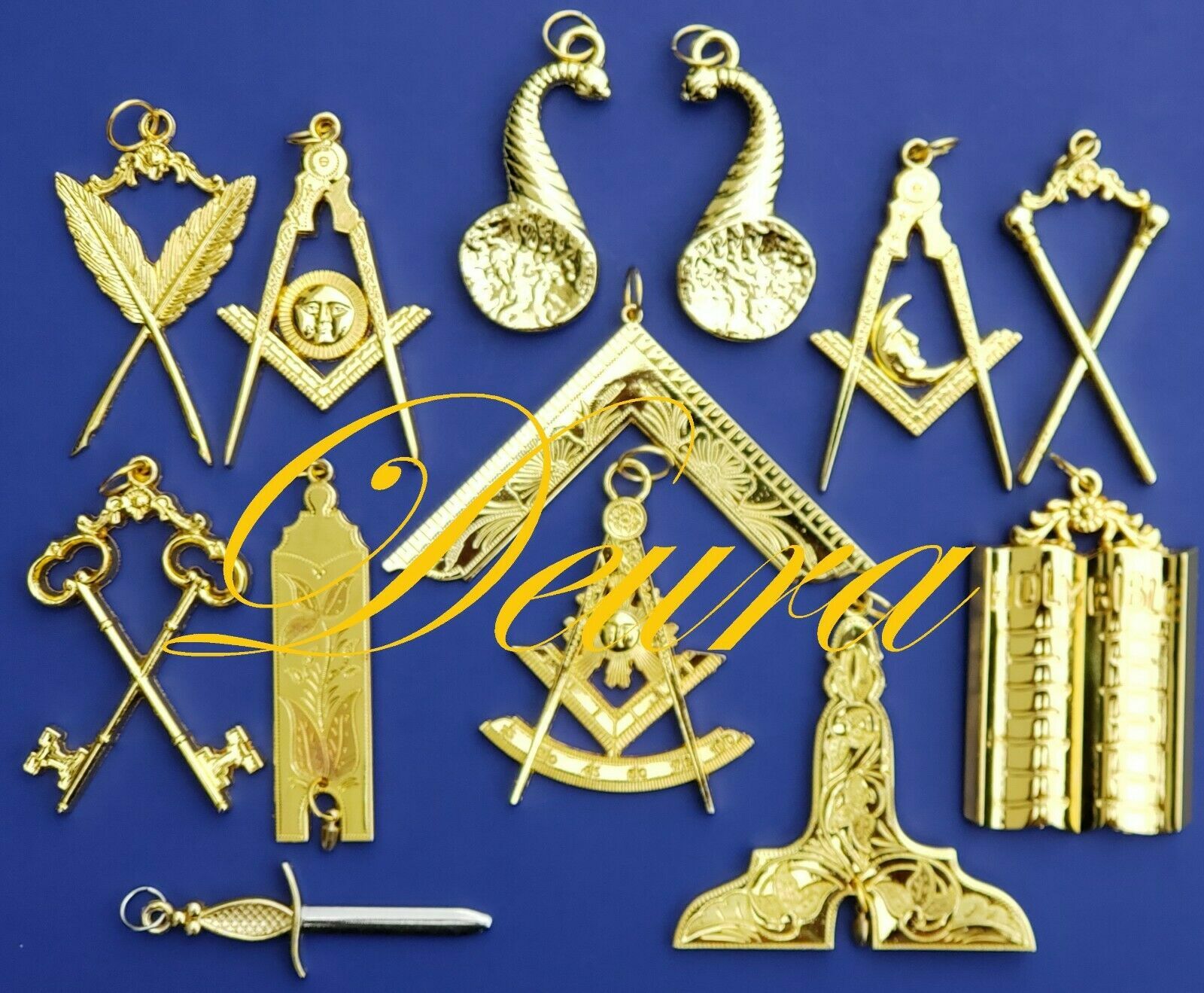 Masonic Collar 13 Jewel Junior Senior Warden Deacon GOLD Secretary ...